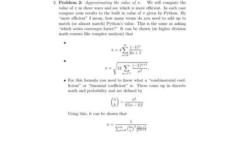 Solved 2 Problem 2 Approximating The Value Of π We Will