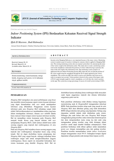 Pdf Indoor Positioning System Ips Berdasarkan Kekuatan Received Signal Strength Indicator Rssi
