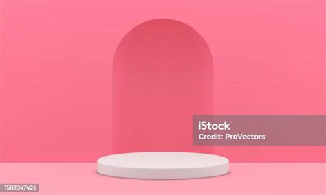 3d 연단 핑크 아치 창 렌더링 기하학적 형태 무대 쇼케이스 현실적인 벡터 일러스트 레이 션 0명에 대한 스톡 벡터 아트 및