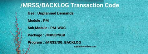 MRSS BACKLOG SAP Tcode For Unplanned Demands