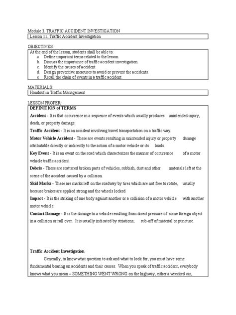 Lesson 11 Traffic Accident Investigation Pdf Traffic Collision Traffic