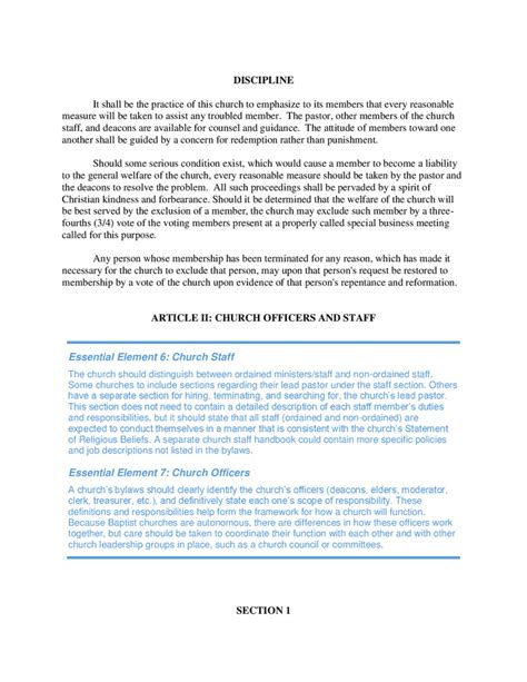 Constitution And Bylaws Of Sample Baptist Church In Word And Pdf