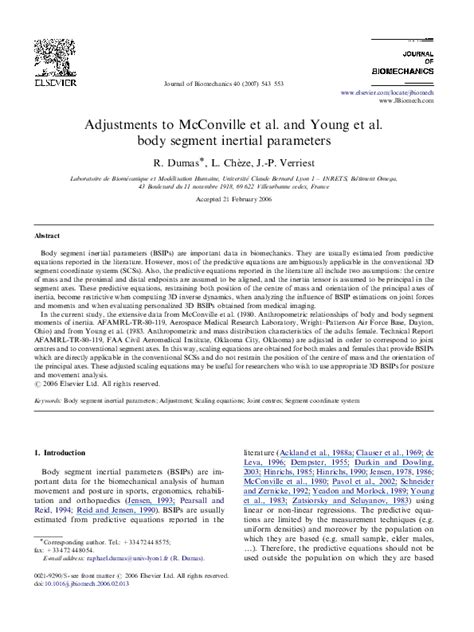 Pdf Adjustments To Mcconville Et Al And Young Et Al Body Segment