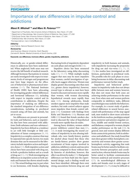PDF Importance Of Sex Differences In Impulse Control And Addictions