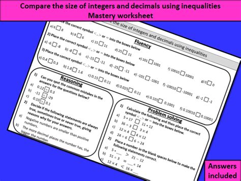 Comparing The Size Of Integers And Decimals Using Inequalities