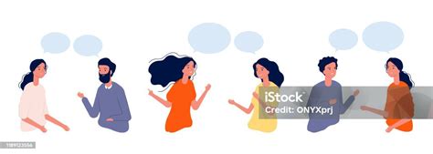 통신 개념입니다 평평한 사람들이 채팅 대화 벡터 그림 남자 소녀는 적극적으로 의사 소통 사람들은 대화를 등장인물에 대한 스톡
