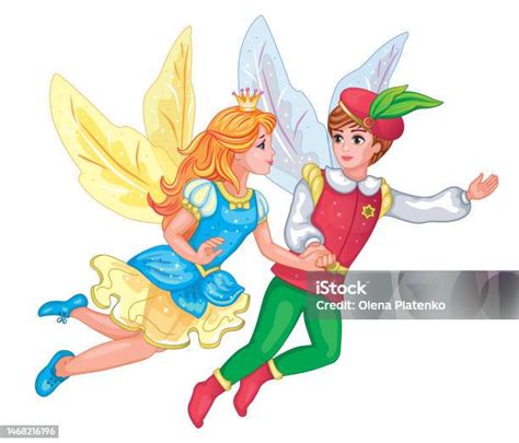아름 다운 엘프 공주와 왕자입니다 문자를 설정합니다 스티커 인쇄를 위한 어린이 책 그림 엄지 벨리나에 대한 동화 화려한 날개 격리된 배경 만화 인형 장난감 원더랜드 벡터