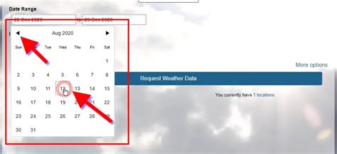 How To Use The Calendar Control In The Visual Crossing Weather Data Web Query Gui Visual Crossing