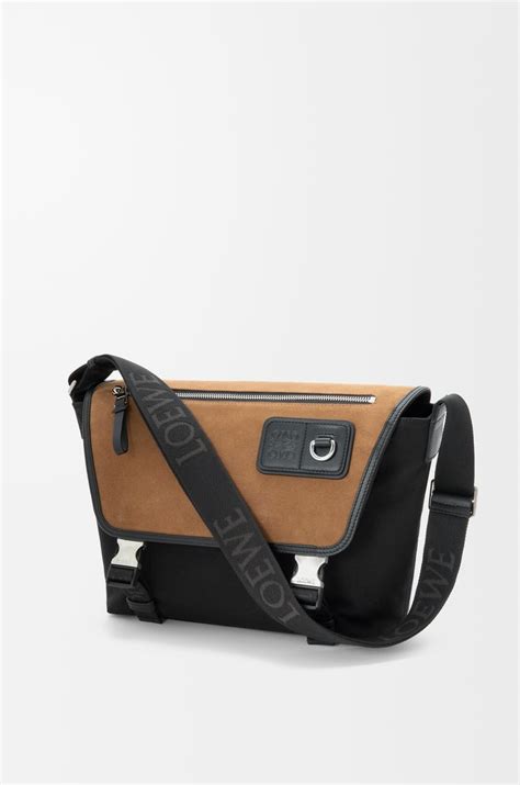 Medium Flex Messenger In Canvas And Suede Black Loewe