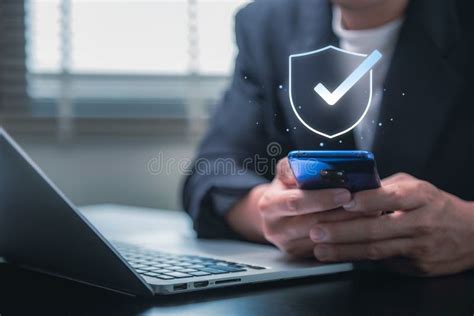 Data Protection And Network Security Concept Businessman Using Smartphone For Log In With