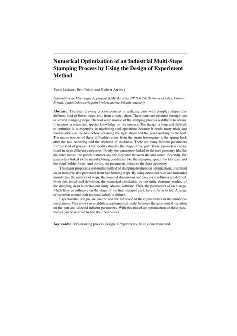 Pdf Numerical Optimization Of An Industrial Multi Steps Stamping
