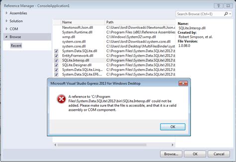 C Error On Add Reference To Sqliteinteropdll Stack Overflow