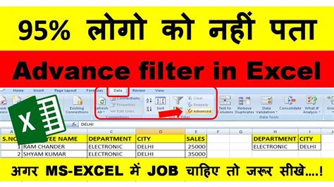 Advanced Filter In Excel Advanced Filter In Excel Advanced Filter In Hindi Filter In