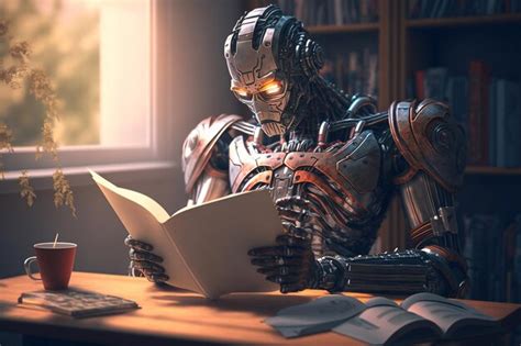Humanoid Robot Reading A Book Generative Ai Premium Ai Generated Image