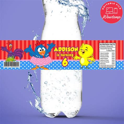 Gallina Pintadita Birthday Water Bottle Label Template Wowtemp