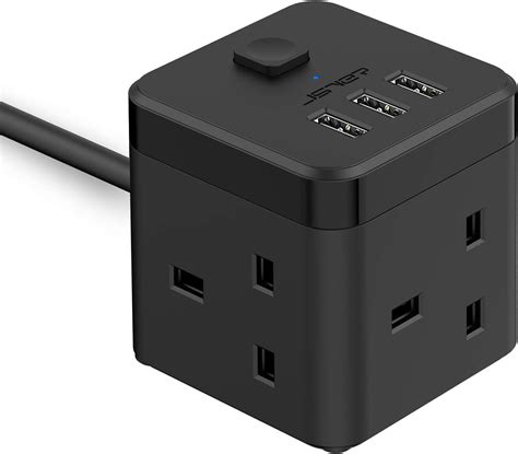 Jsver Compact Cube Extension Lead With Usb Slots V A Outlet Power Strip Surge