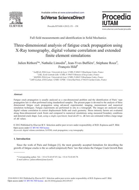 Pdf Three Dimensional Analysis Of Fatigue Crack Propagation Using X Ray Tomography Digital