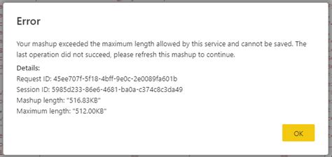 data flow error your mashup exceeded the maximum microsoft