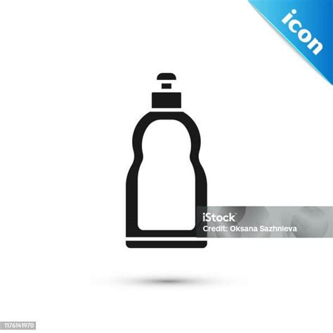 액체 세탁 세제 표백제 식기 세척액 또는 흰색 배경에 격리 된 다른 세정제 아이콘용 검은 색 플라스틱 병 벡터 일러스트레이션 가사 집안일에 대한 스톡 벡터 아트 및 기타