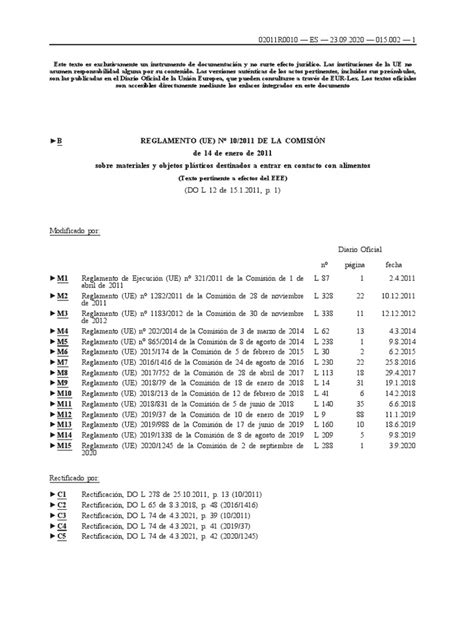 Celex 02011r0010 20200923 Es Txt Plasticos Pdf Polímeros Macromoléculas