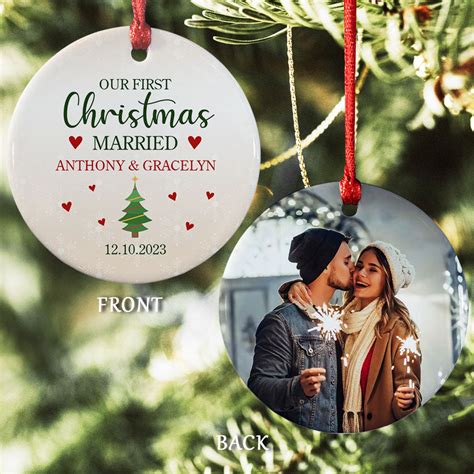 Our First Christmas Married Ornament Custom Photo Engagement