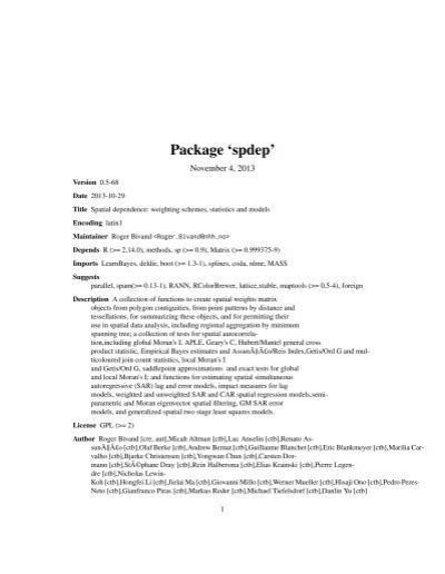 Package Spdep The Comprehensive R Archive Network
