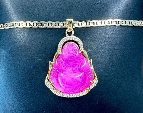 Pink Jade Buddha Necklace Gold Buddha Pendant Kwan Yin Buddha Quan