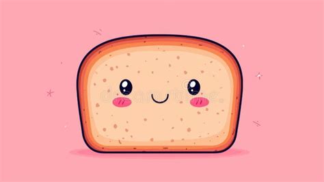 Adorable Kawaii Bread Slice Cute Food Illustration Stock Illustration