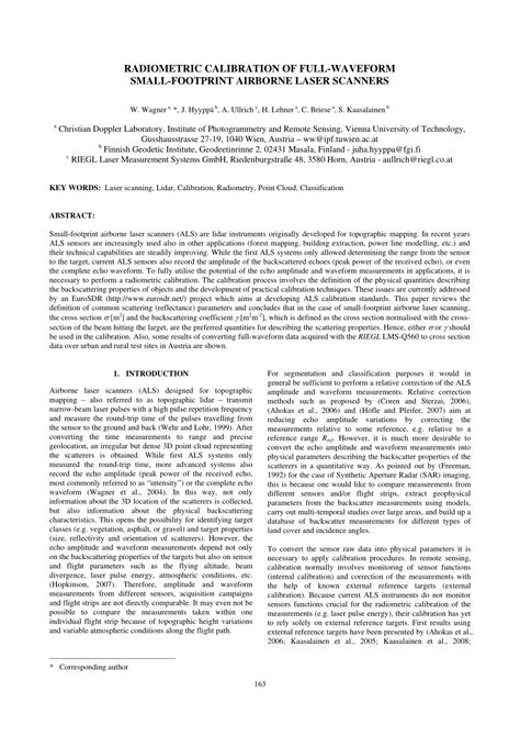 Pdf Radiometric Calibration Of Full Waveform Small Footprint Airborne Laser Scanners