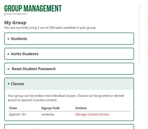 Manage Class Content Access Spanish Cuentos