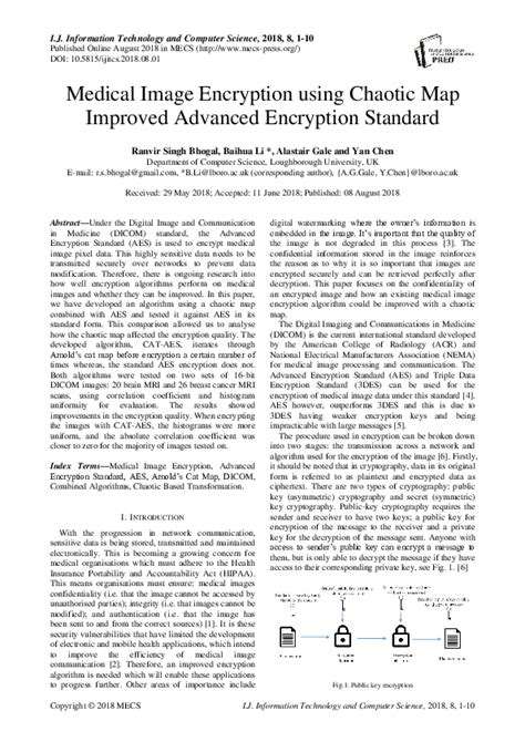 Pdf Medical Image Encryption Using Chaotic Map Improved Advanced Encryption Standard