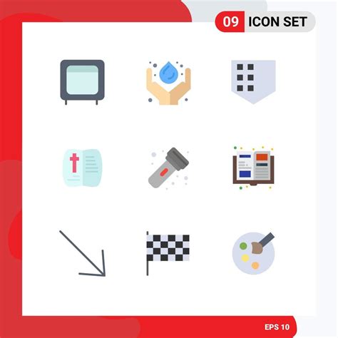 Mobile Interface Flat Color Set Of 9 Pictograms Of Camping Easter Power Open Shield Editable