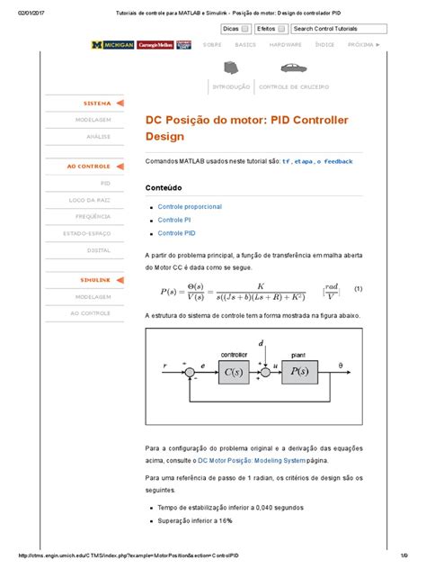 Tutoriais De Controle Para Matlab E Simulink Posição Do Motor