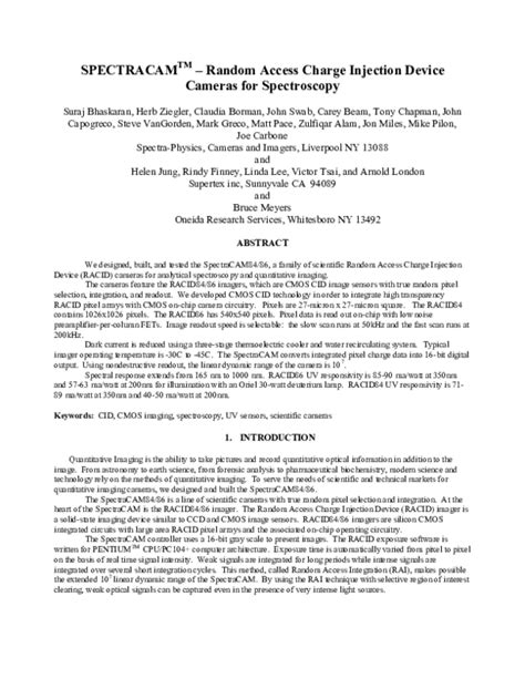 pdf spectracamtm random access charge injection device cameras for spectroscopy