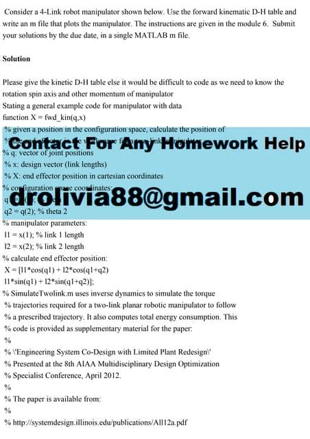 consider a 4 link robot manipulator shown below use the forward kine pdf physics science