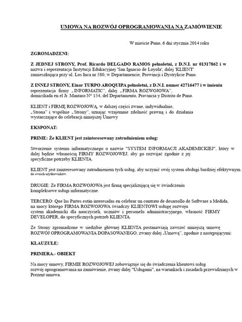 Umowa Na Oprogramowanie Na Zamówienie Pdf