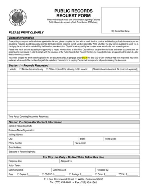 city of willits california public records request form fill out
