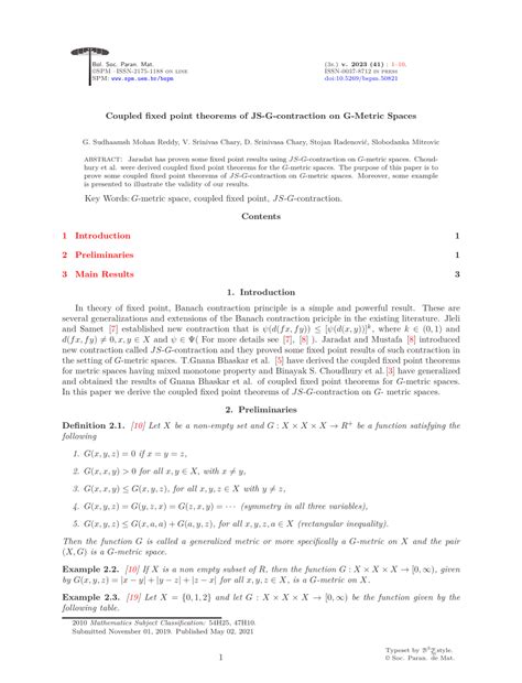 Pdf Coupled Fixed Point Theorems Of Js G Contraction On G Metric Spaces