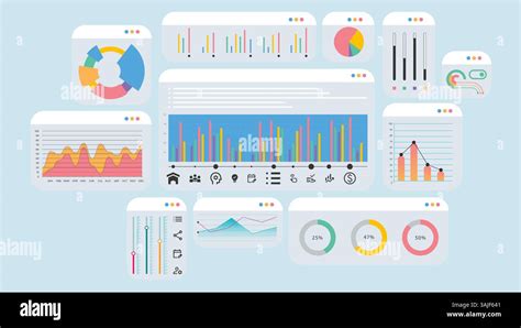 Colorful Dashboard With Bar Charts Pie Graphs Sliders And Circular Infographics Representing