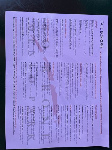 Cafe Borrone Menu Updated For 2025