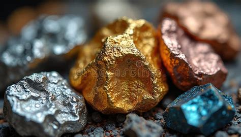 Macro Close Up Shot Metallic Ores Silver Gold Copper Zinc Iron