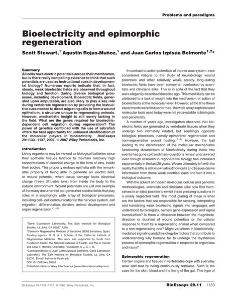 Pdf Bioelectricity And Epimorphic Regeneration