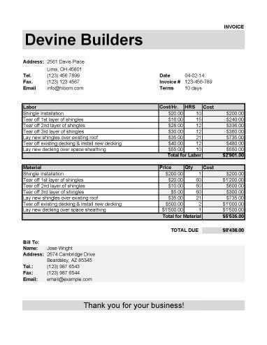Labour Invoice Format In Excel Cards Design Templates