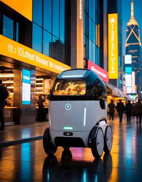 Autonomous Food Delivery Robot At Night Stock Image Image Of Selfdriving Convenience 309239507