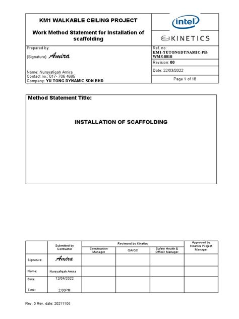 Work Method Statement Installation Of Scaffold Pdf Scaffolding Economic Sectors