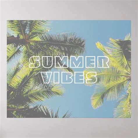 Summer Vibes Tropical Palm Tree Green Blue Sky Poster Zazzle