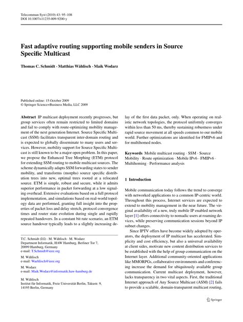 Pdf Fast Adaptive Routing Supporting Mobile Senders In Source Specific Multicast
