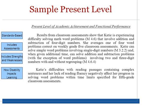 Samples Of Iep Summary Of Present Level Performance