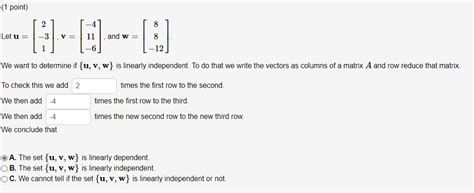 Solved 1 Point 2 4 8 Let U I 3 V And W 11 6 8 1 Chegg Com