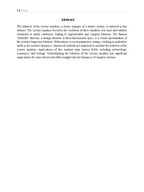 Behavior Of Lorenz Equation Pdf